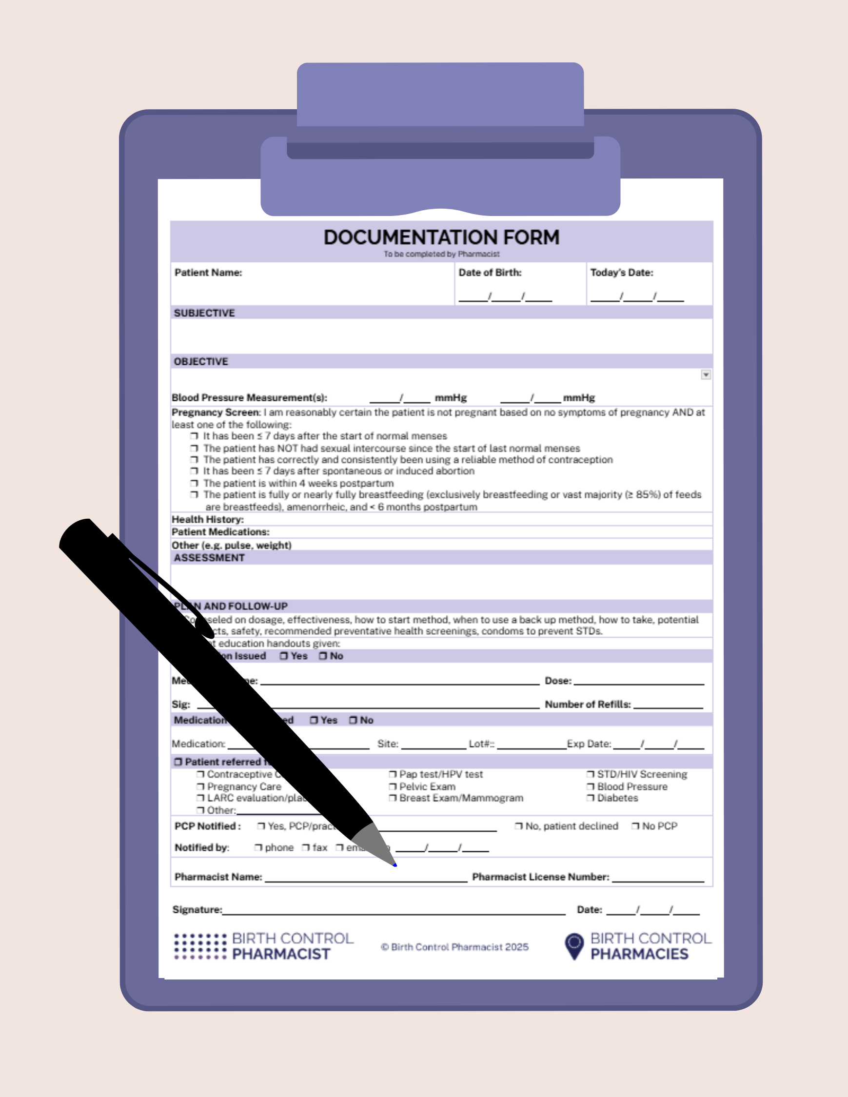 Documentation Form – Birth Control Pharmacist