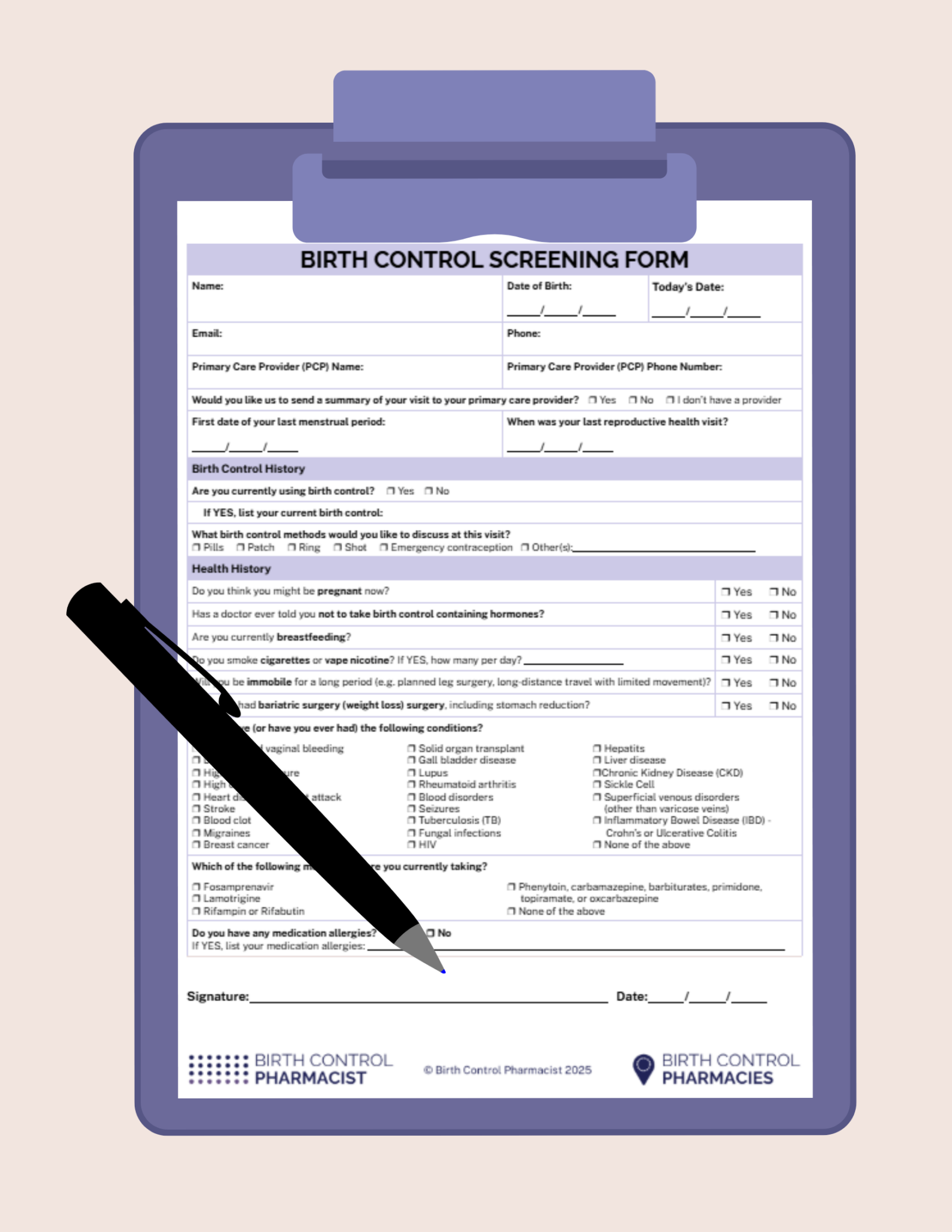 Birth Control Screening Form – Birth Control Pharmacist